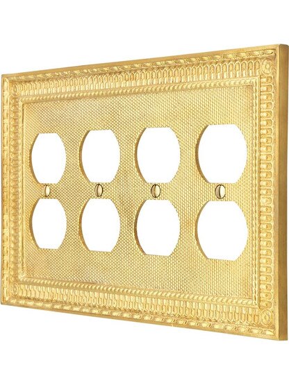 Pisano Quad Gang Duplex Outlet Cover Plate in Unlacquered Brass | House ...