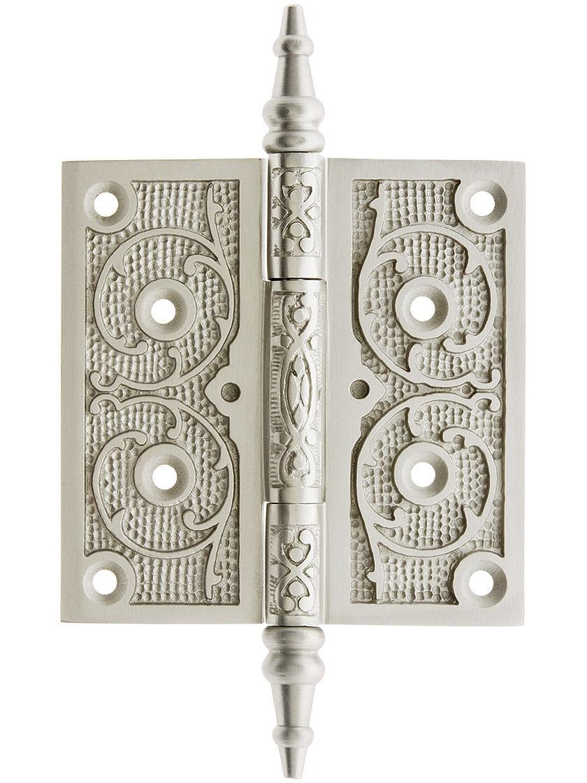 4" Cast Iron Steeple Tip Hinge With Decorative Vine Pattern In Satin ...