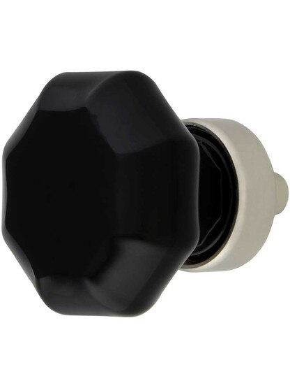 Black Octagonal Glass Knob with Brass Base 1 3/8-Inch Diameter in Satin ...