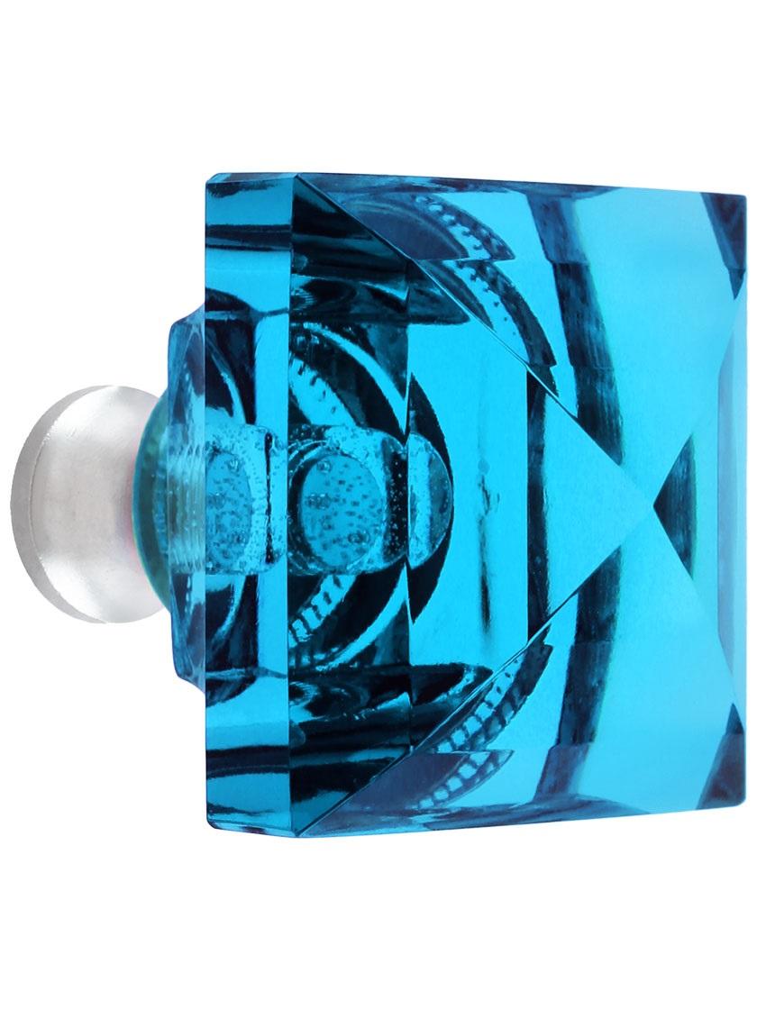 Aqua Square Crystal Knob with Solid Brass Base in Satin Nickel | House ...
