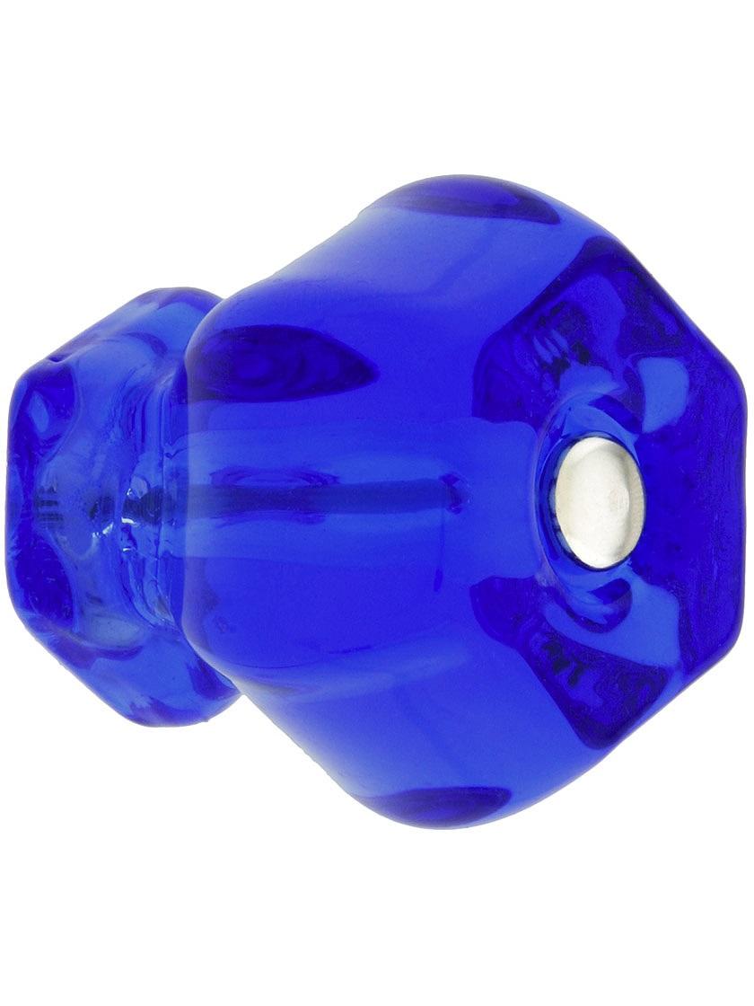 Large Hexagonal Cobalt Blue Glass Cabinet Knob With Nickel Bolt | House of Antique Hardware