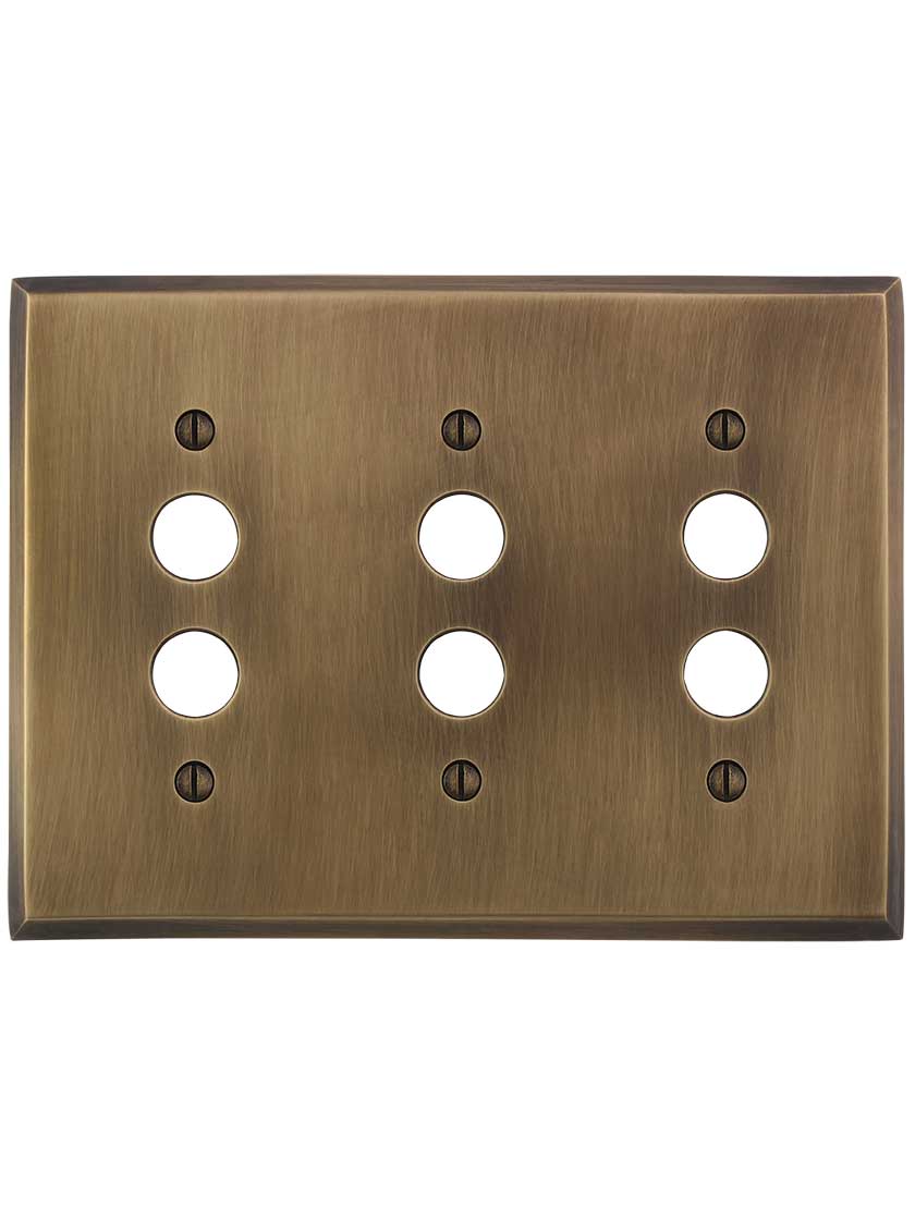 Traditional Forged Brass Triple Gang Push Button Switch Plate in ...