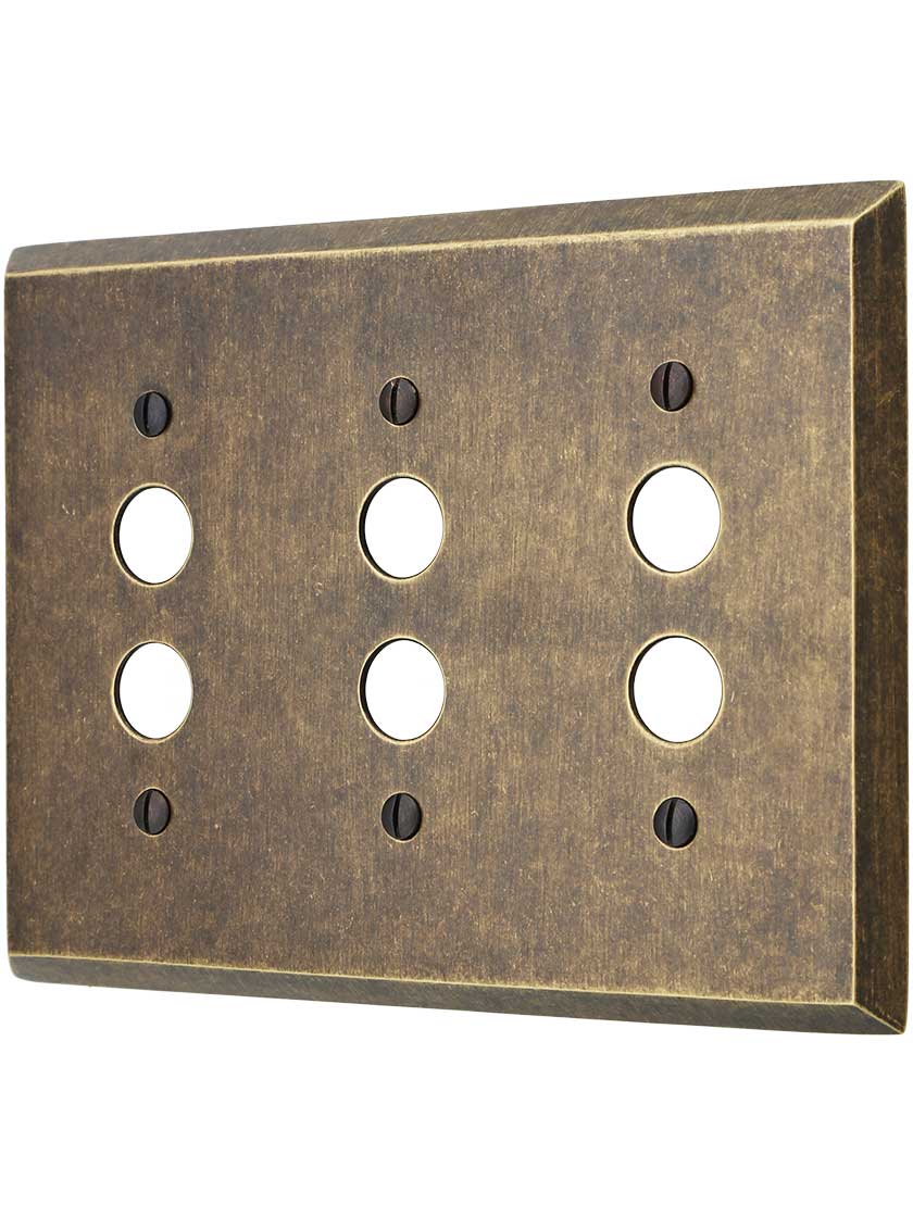 Traditional Triple Gang Push Button Switch Plate In Forged Brass ...