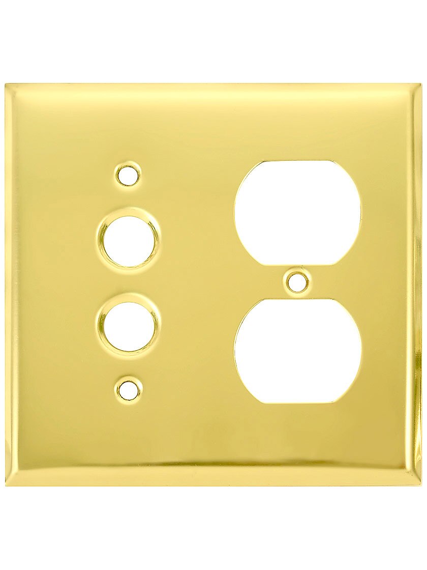 Classic Combo Push Button Switch / Duplex Cover Plate In Pressed Brass ...