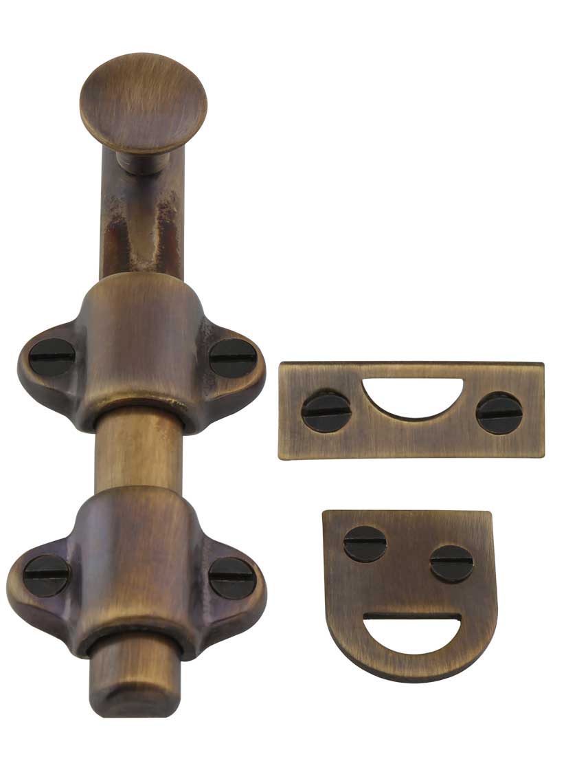 4-Inch Medium-Duty Solid Brass Surface Bolt in Antique-By-Hand | House of Antique Hardware