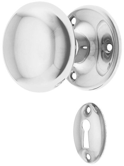 Solid Brass Rosette Mortise Lock Set with Round Brass Knobs in Polished ...