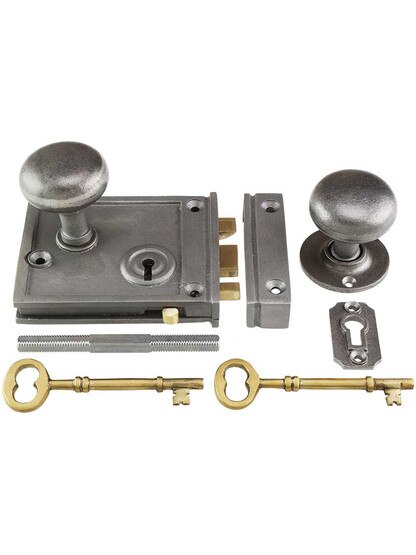 Cast Iron Horizontal Rim Lock Set with Small Iron Knobs | House of ...