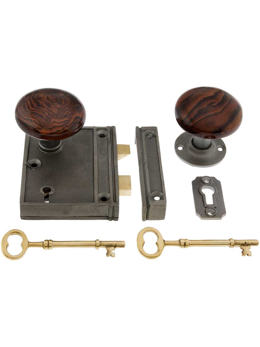 Cast Iron Vertical Rim Lock Set with Bennington Style Door Knobs ...