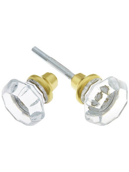Pair of Octagonal Crystal Door Knobs With Solid Brass Base | House of Antique Hardware