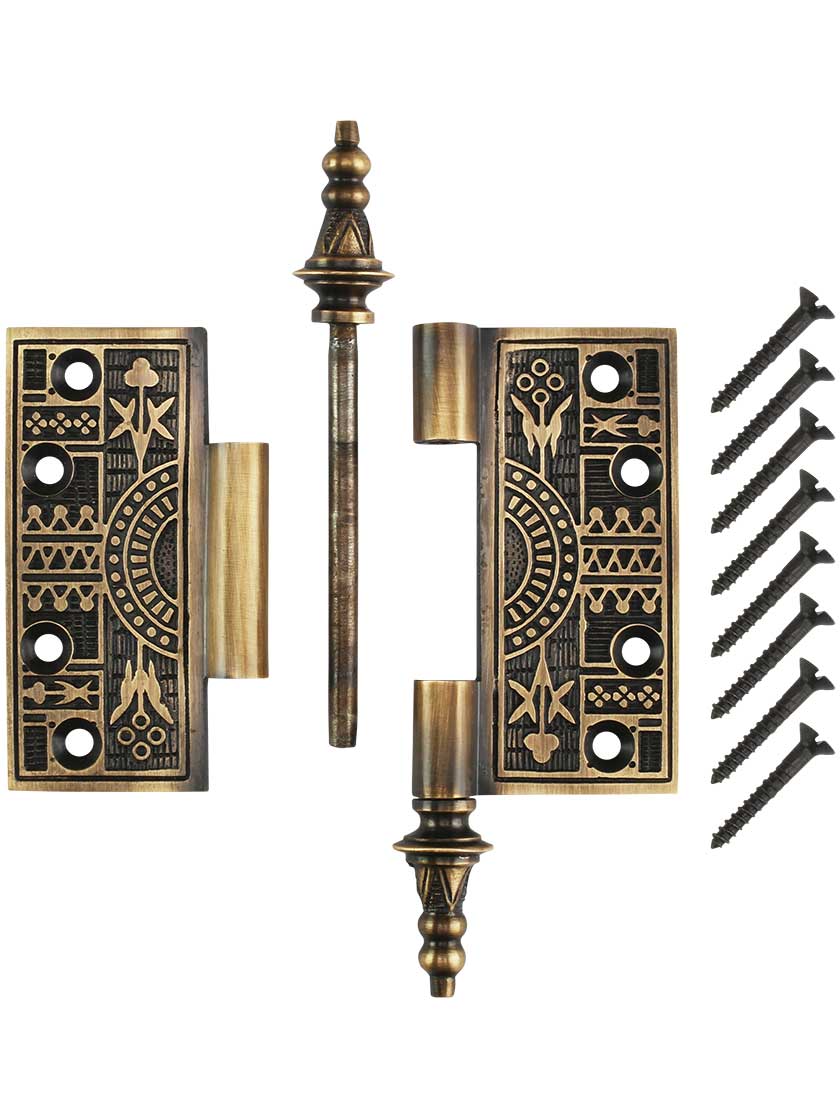 3 1/2-Inch Solid Brass Eastlake Steeple Tip Hinge In Antique-By-Hand ...