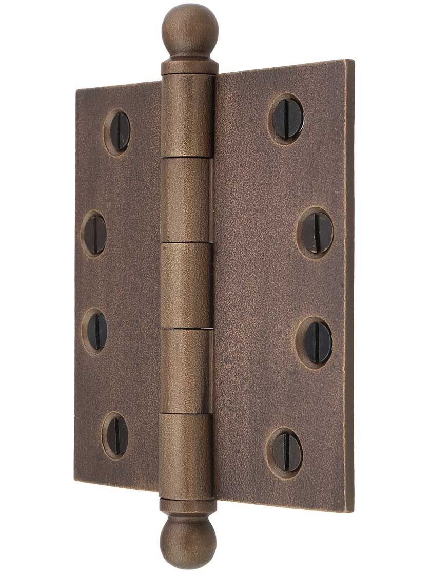 4-Inch Distressed Solid-Bronze Door Hinge with Ball Finials | House of ...