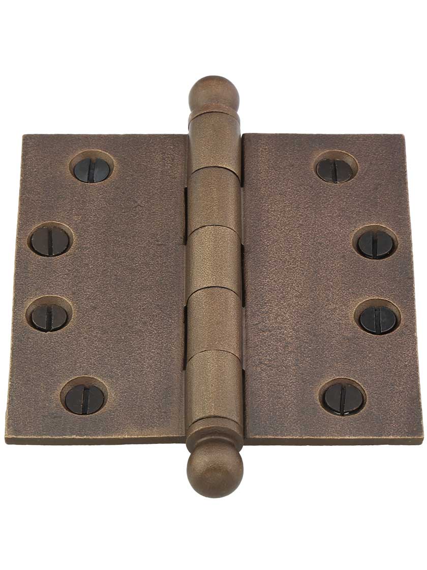 4-Inch Distressed Solid-Bronze Door Hinge with Ball Finials | House of ...