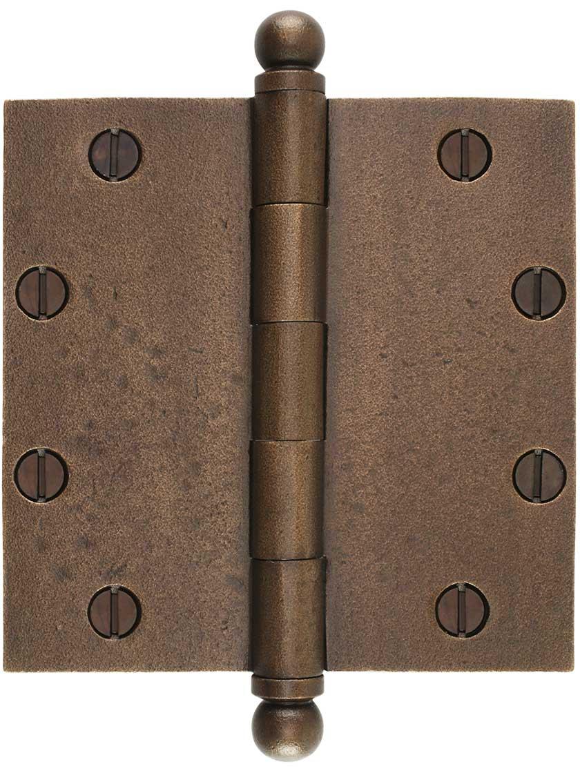 5-Inch Distressed Solid-Bronze Door Hinge with Ball Finials | House of ...
