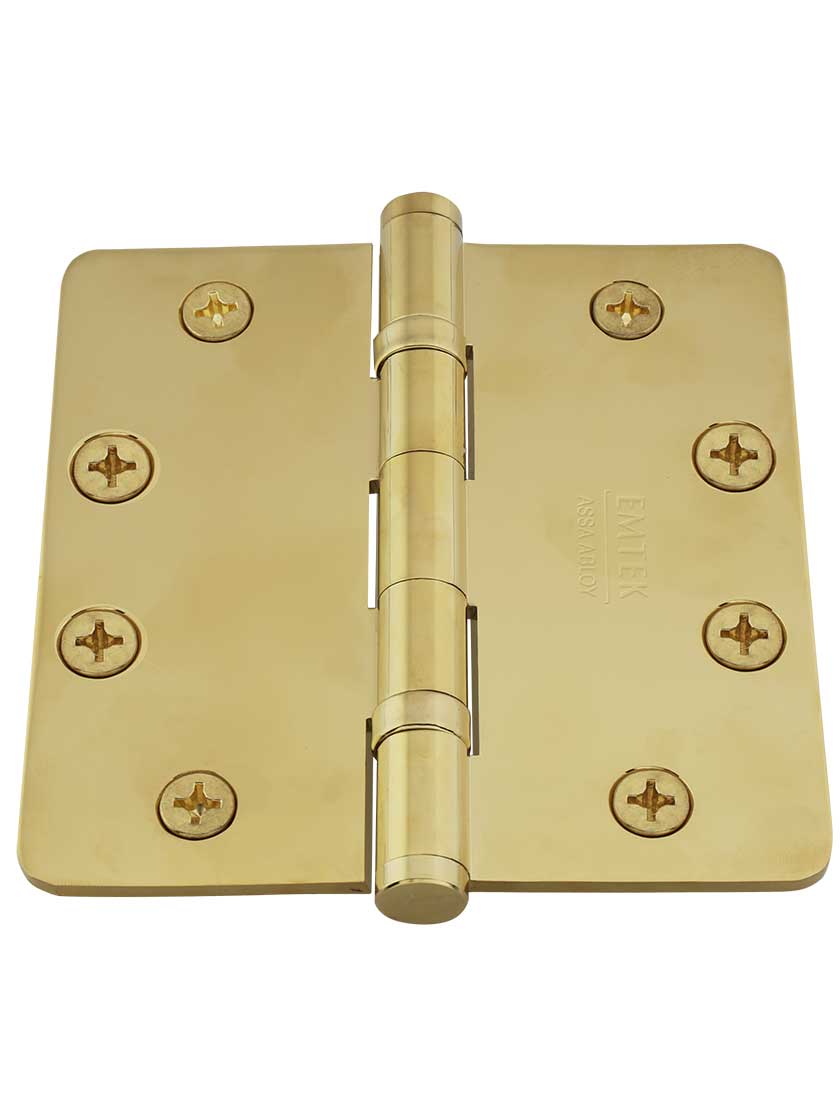 4 1/2" Solid Brass Ball-Bearing Door Hinge with Button Tips and 1/4" Radius Corners | House of ...