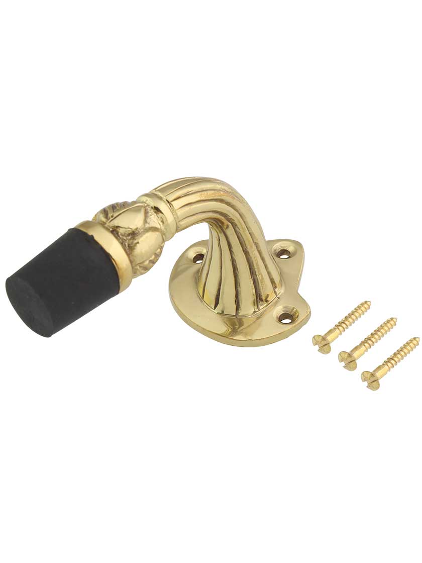 Solid Brass Reeded Floor-Mount Door Stop | House of Antique Hardware