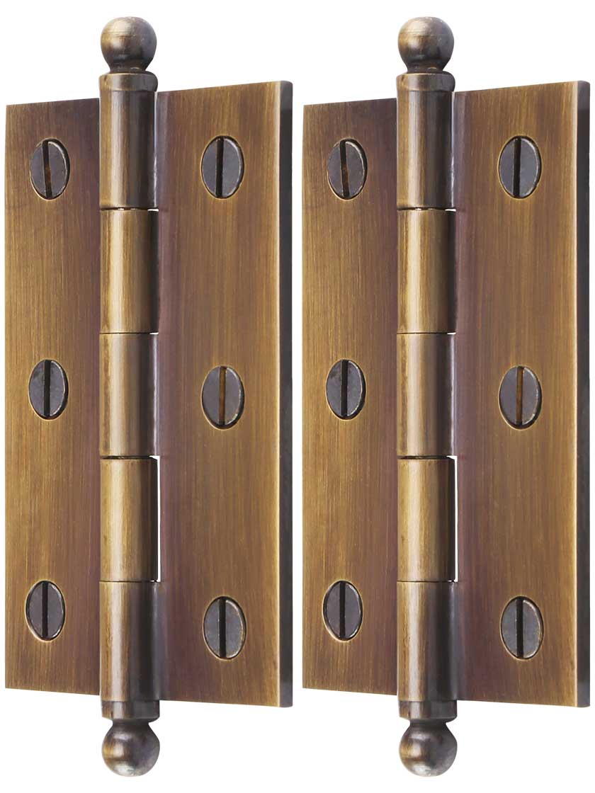 Pair of Solid Brass Ball-Tip Cabinet Hinges in Antique-By-Hand - 2 1/2 ...