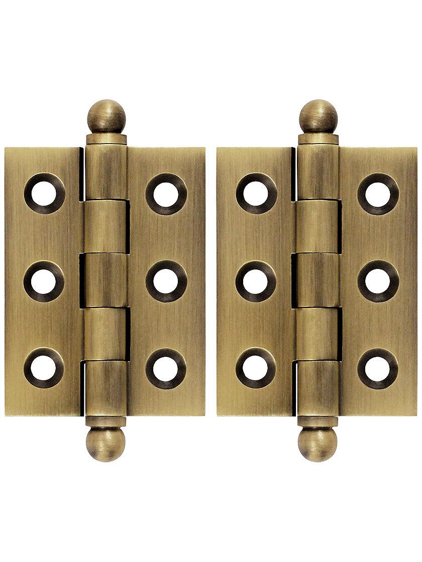 Pair of Premium Solid Brass Cabinet Hinges with Ball Tips - 2" x 1 1/2 ...
