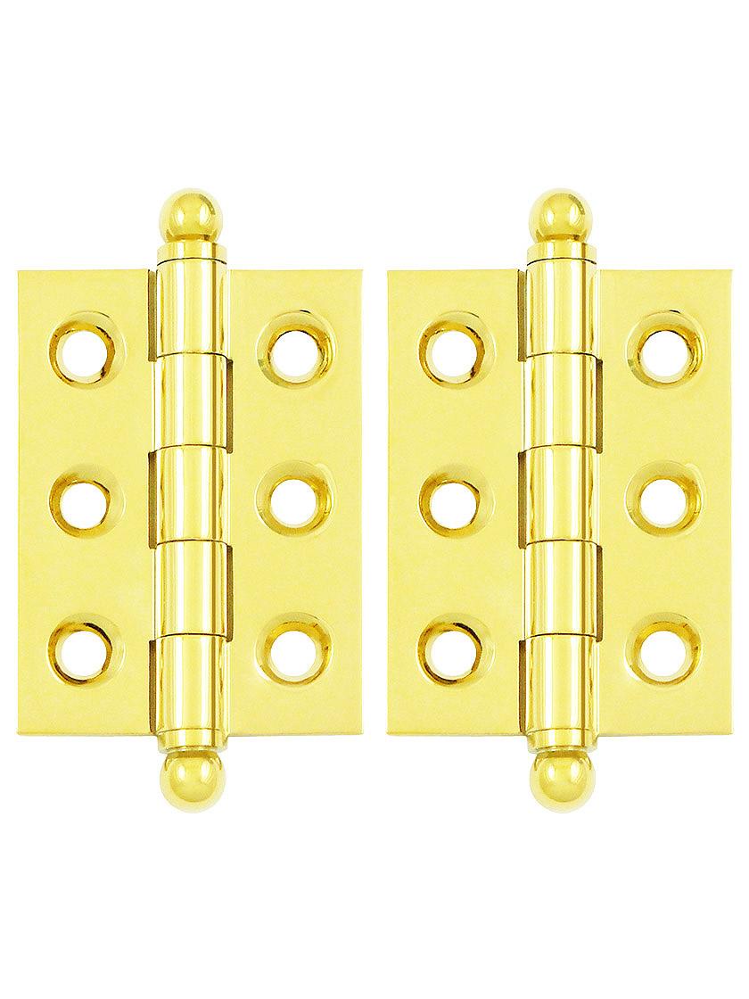Pair of Premium Solid Brass Cabinet Hinges with Ball Tips - 2" x 1 1/2 ...