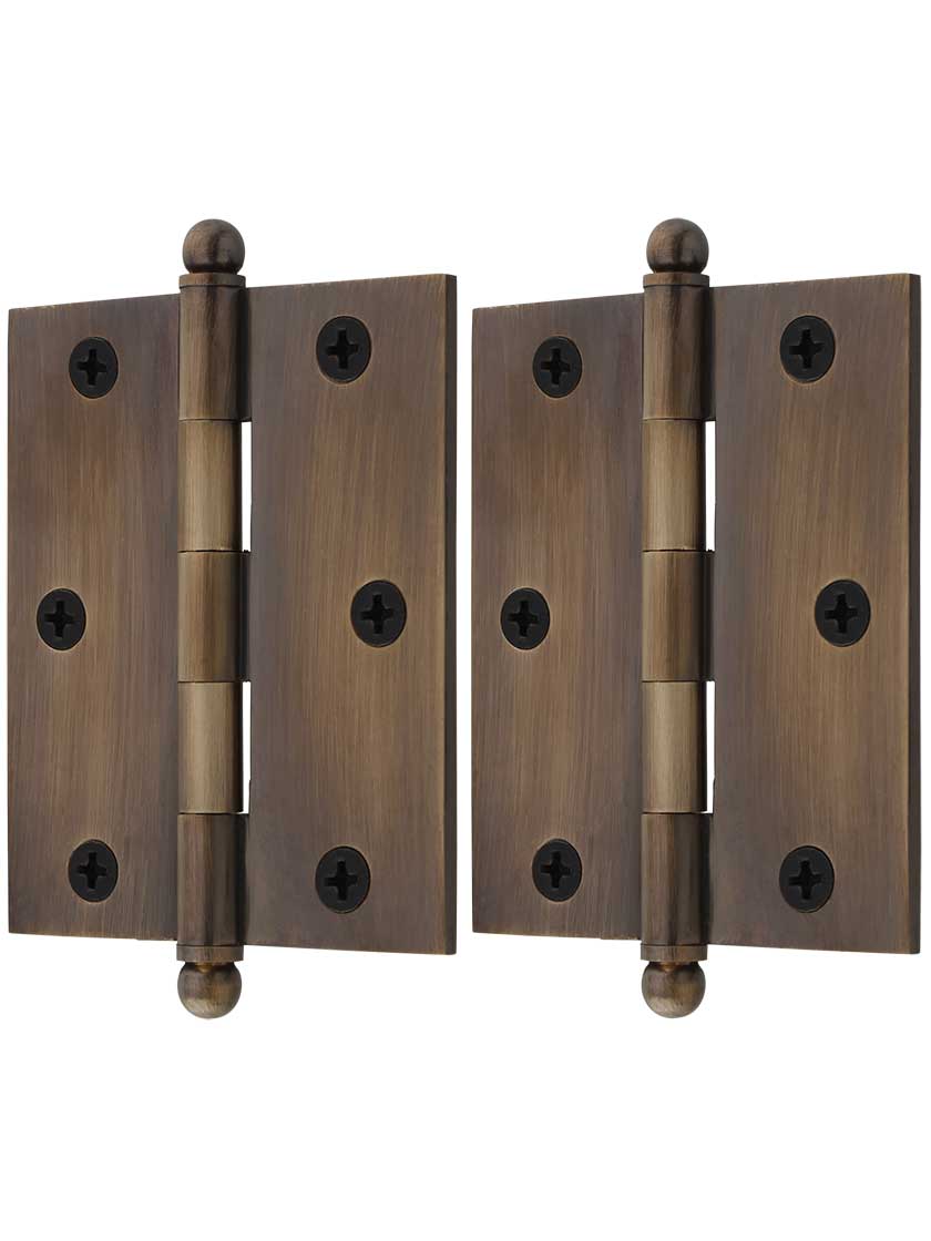 Pair of Premium Solid-Brass Cabinet Hinges with Ball Tips - 3 x 2 1/2 ...