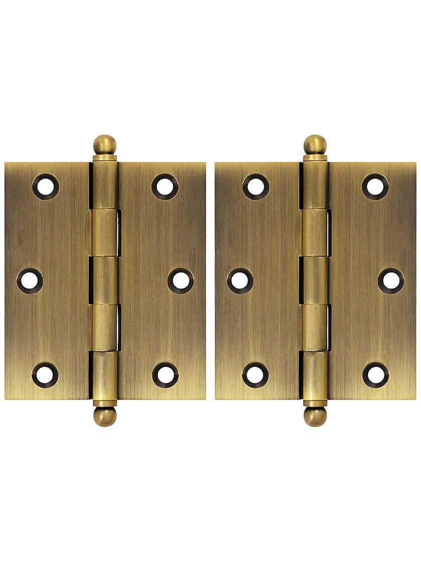Pair of Premium Solid Brass Cabinet Hinges with Ball Tips - 3" x 2 1/2 ...