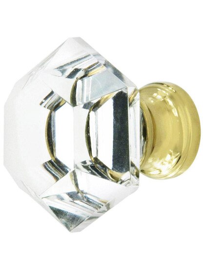 Hexagonal Cut Glass Knob With Solid Brass Base | House of Antique Hardware