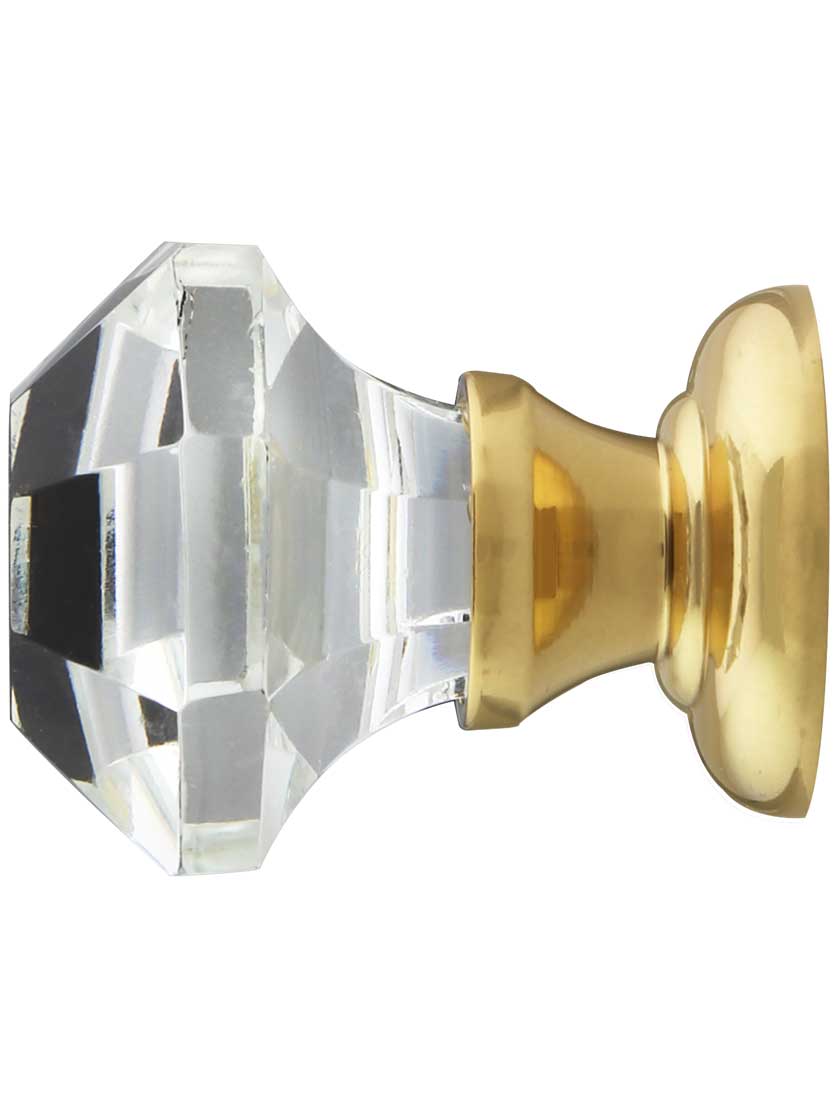 Medium Octagonal Cut Crystal Knob With Solid Brass Base | House of Antique Hardware