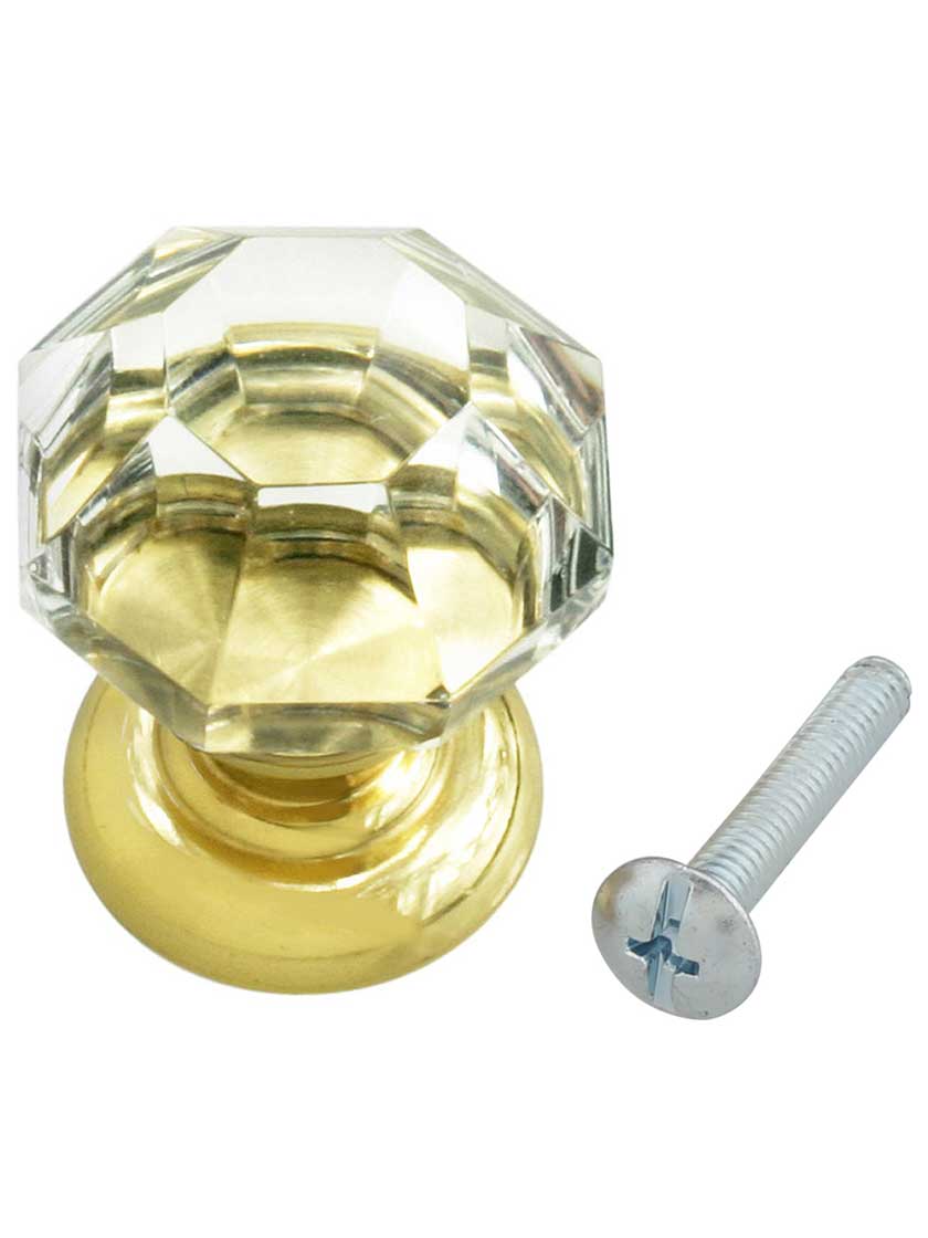 Medium Octagonal Cut Crystal Knob With Solid Brass Base | House of Antique Hardware