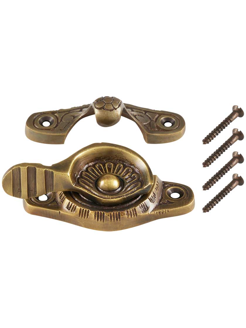 Floral Victorian Solid Brass Sash Lock In Antique-By-Hand Finish ...