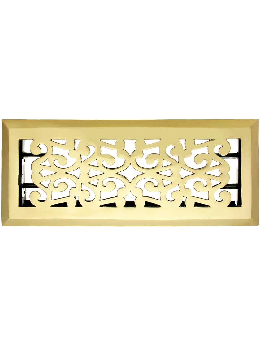 Scroll Design Solid Brass Floor Register - With Adjustable Louver ...