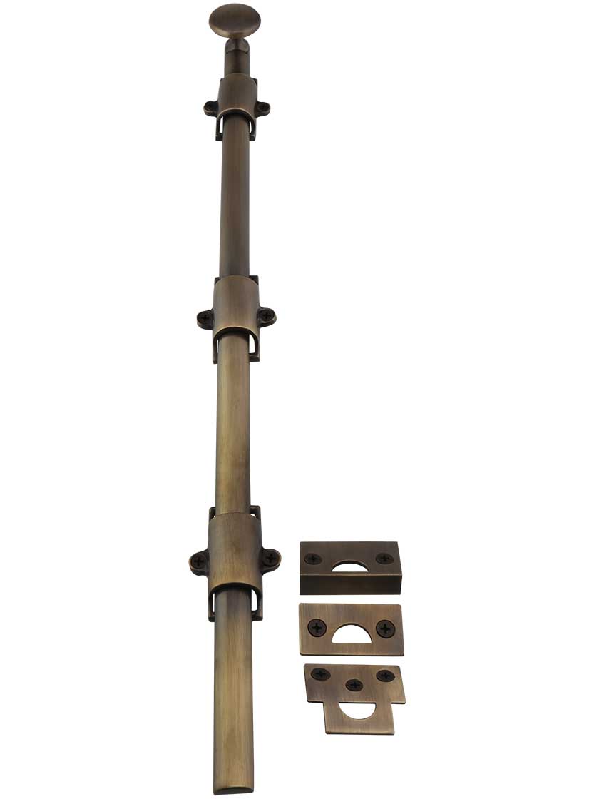 18-Inch Traditional Style Solid Brass Surface Bolt in Antique-By-Hand | House of Antique Hardware