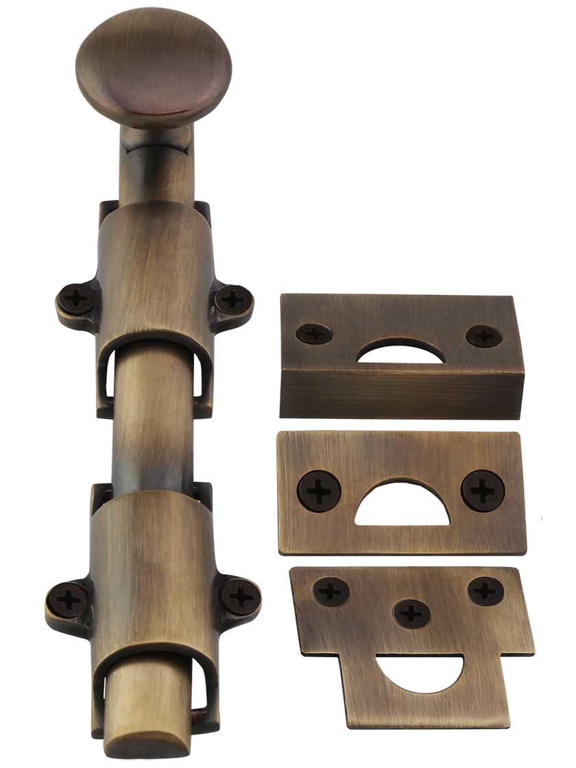 6-Inch Traditional Style Solid Brass Surface Bolt in Antique-By-Hand | House of Antique Hardware