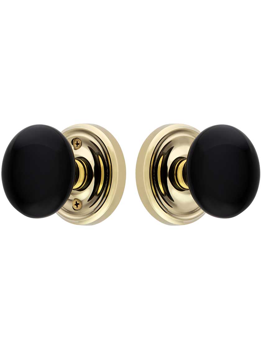Classic Rosette Set With Black Porcelain Door Knobs | House of Antique Hardware