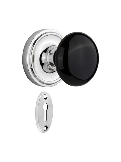 Classic Rosette Mortise-Lock Set with Black Porcelain Knobs | House of ...