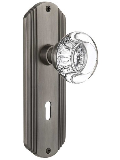 Streamline Moderne Mortise Lock Set with Round Crystal Glass Knobs with ...