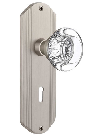 Streamline Moderne Mortise Lock Set with Round Crystal Glass Knobs with ...