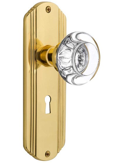 Streamline Moderne Mortise Lock Set with Round Crystal Glass Knobs with ...
