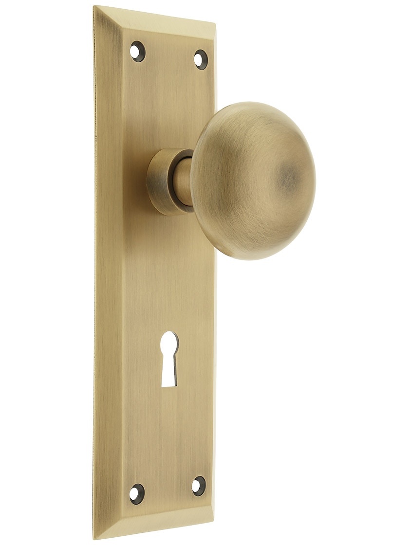 New York Mortise Lock Set With Round Brass Knobs | House of Antique ...
