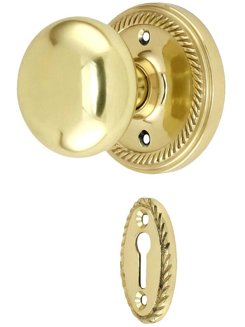 Rope Rosette Mortise Lock Set With Round Brass Knobs | House of Antique ...