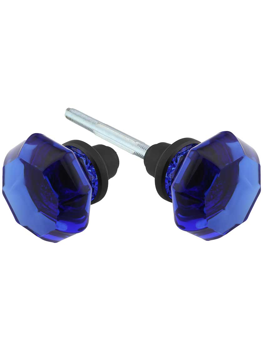 Pair of Cobalt Blue Octagonal Crystal-Glass Door Knobs | House of ...