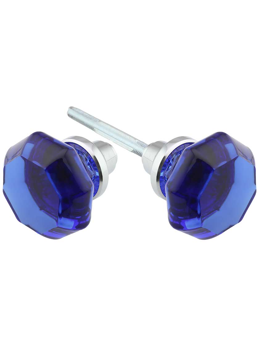 Pair of Cobalt Blue Octagonal Crystal-Glass Door Knobs | House of ...
