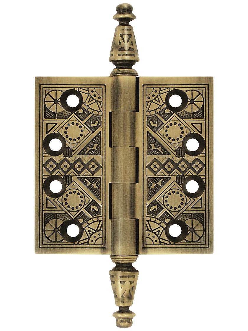 3 1/2" Premium Brass Aesthetic-Pattern Hinge with Decorative Steeple ...