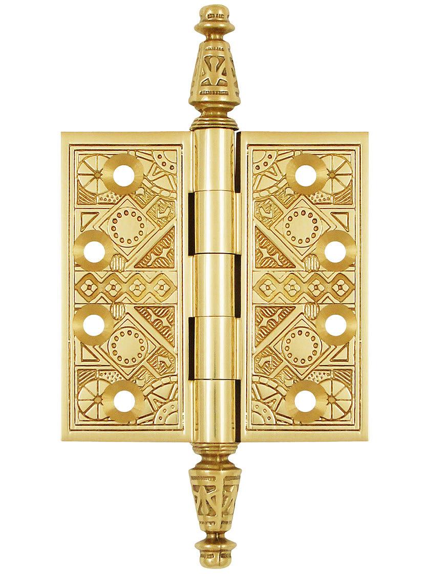 3 1/2" Premium Brass Aesthetic-Pattern Hinge with Decorative Steeple ...