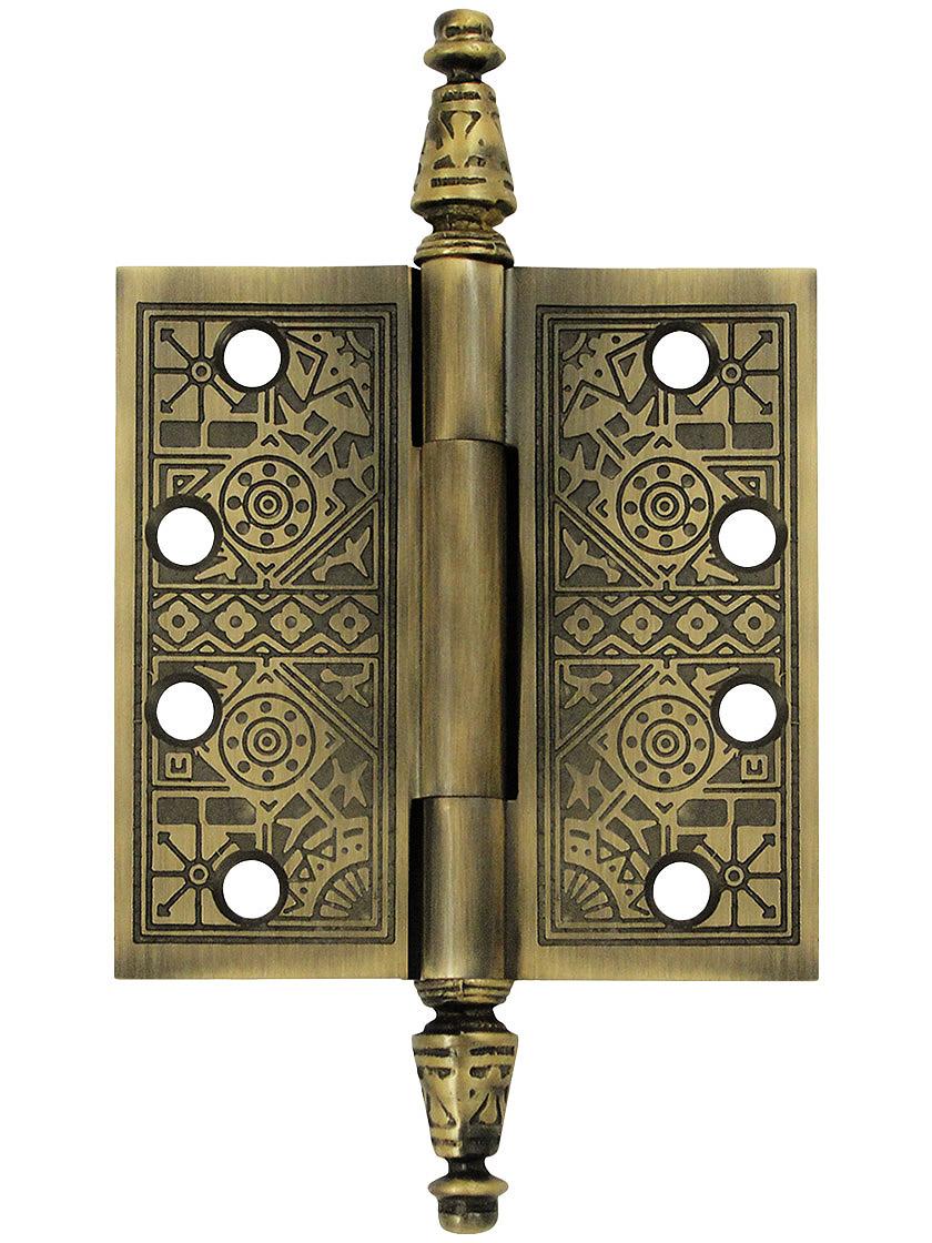 4" Premium Brass Aesthetic-Pattern Hinge with Decorative Steeple Tips ...