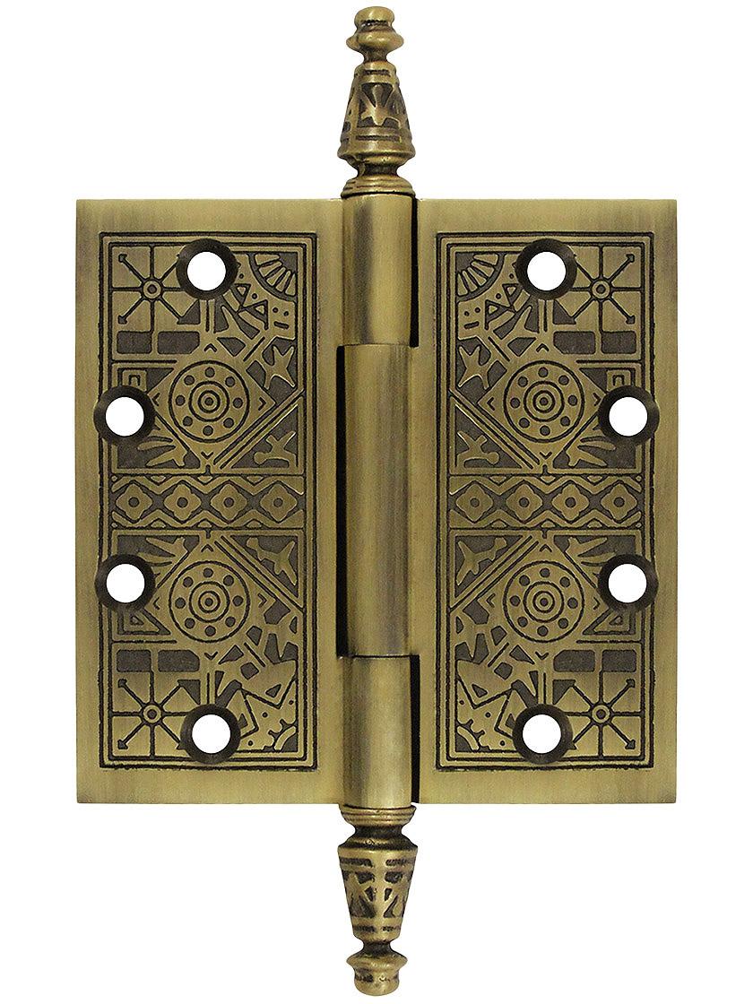 4 1/2" Premium Brass Aesthetic-Pattern Hinge with Decorative Steeple ...