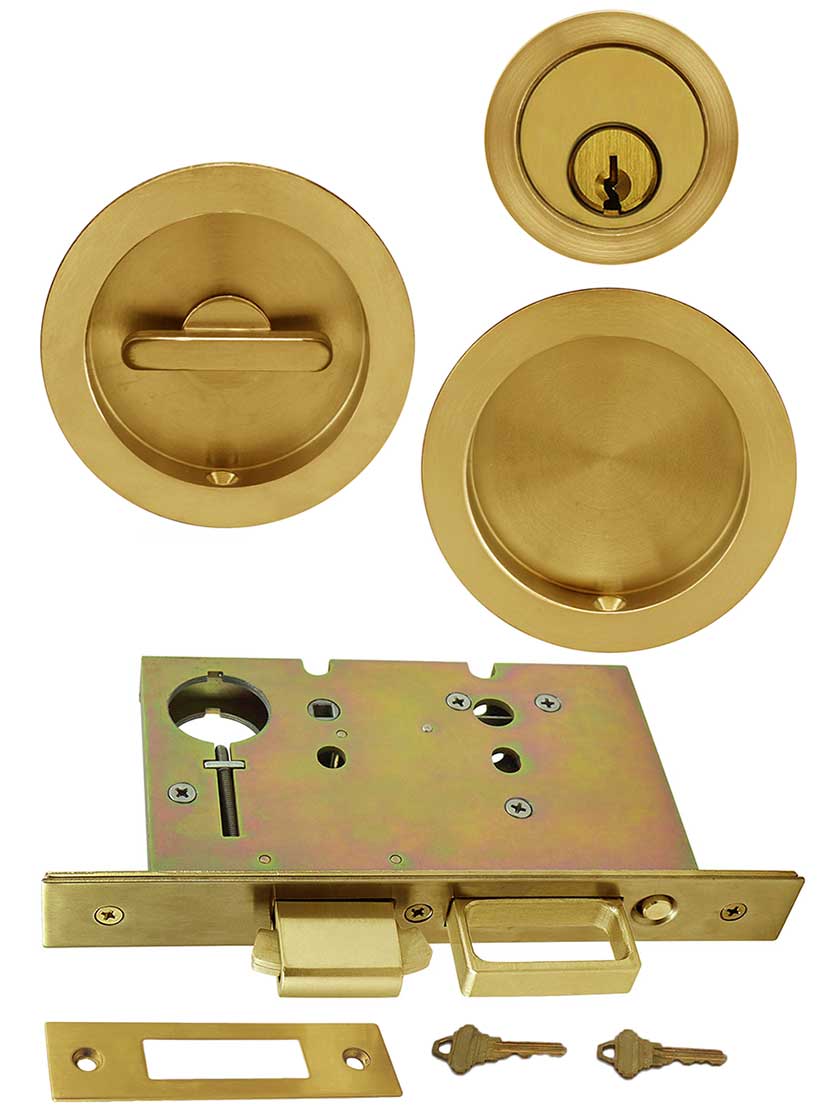 Premium Keyed Pocket-Door Mortise Lock Set with Round Pulls | House of ...