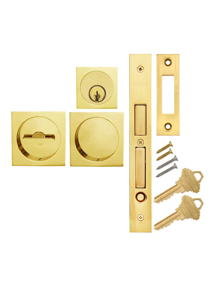 Premium Keyed Pocket-Door Mortise Lock Set with Square Pulls | House of ...
