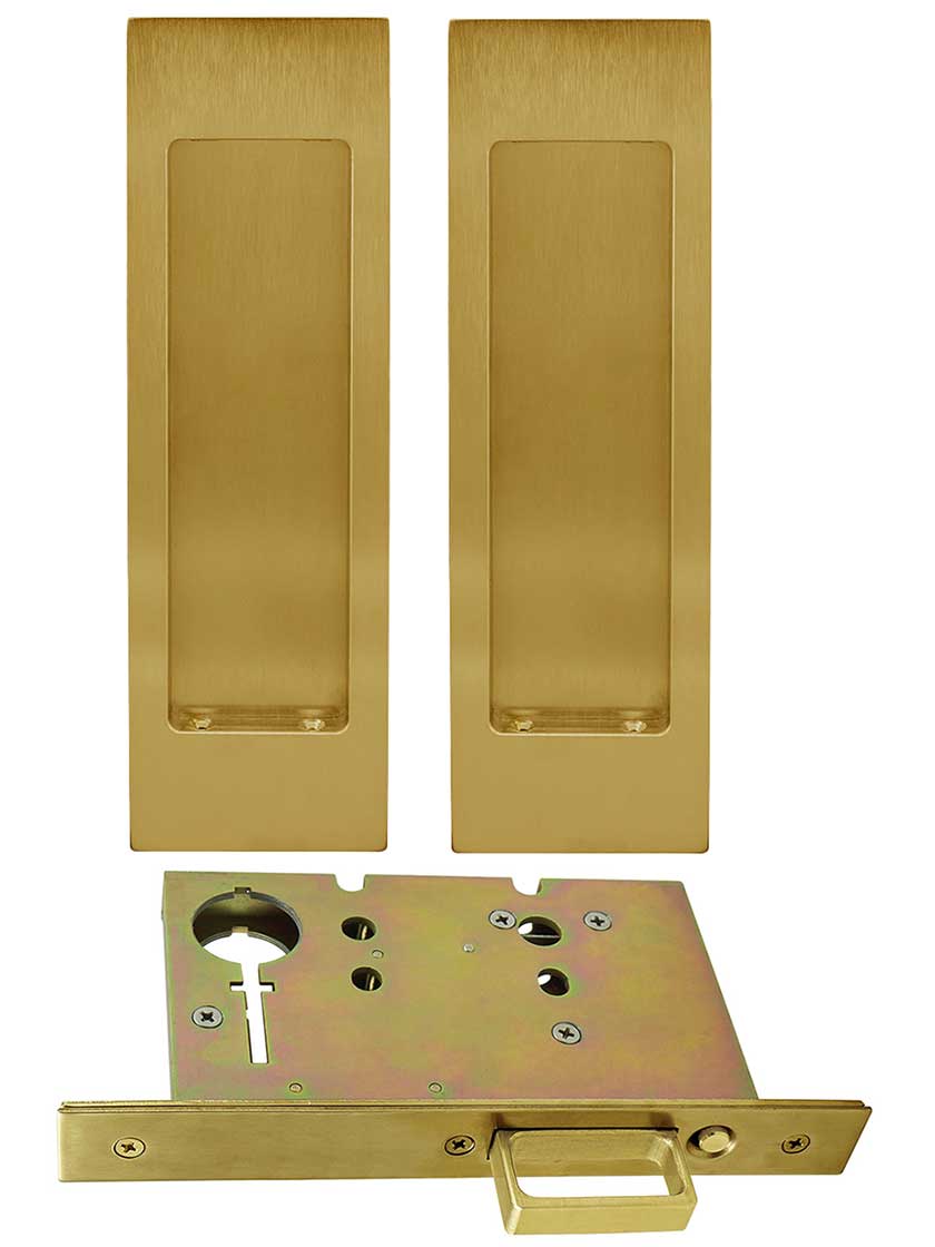 Premium Passage Pocket-Door Mortise Lock Set with Rectangular Pulls ...