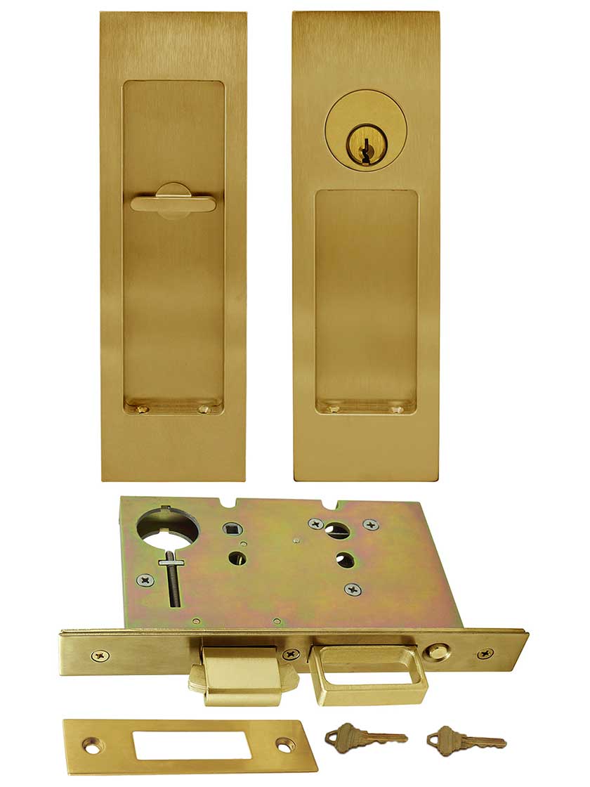 Premium Keyed Pocket-Door Mortise Lock Set with Rectangular Pulls ...