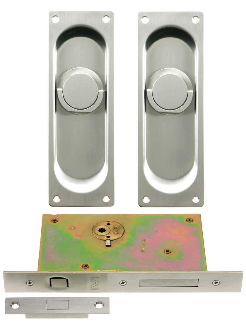Bryn Mawr Passage Pocket Door Mortise Lock Set with Rectangular Pulls ...
