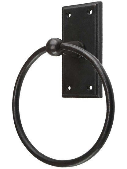 Solid-Bronze Towel Ring with Rectangular Plate | House of Antique Hardware